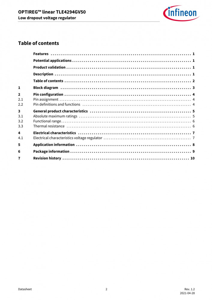 TLE4294GV50 datasheet page 2