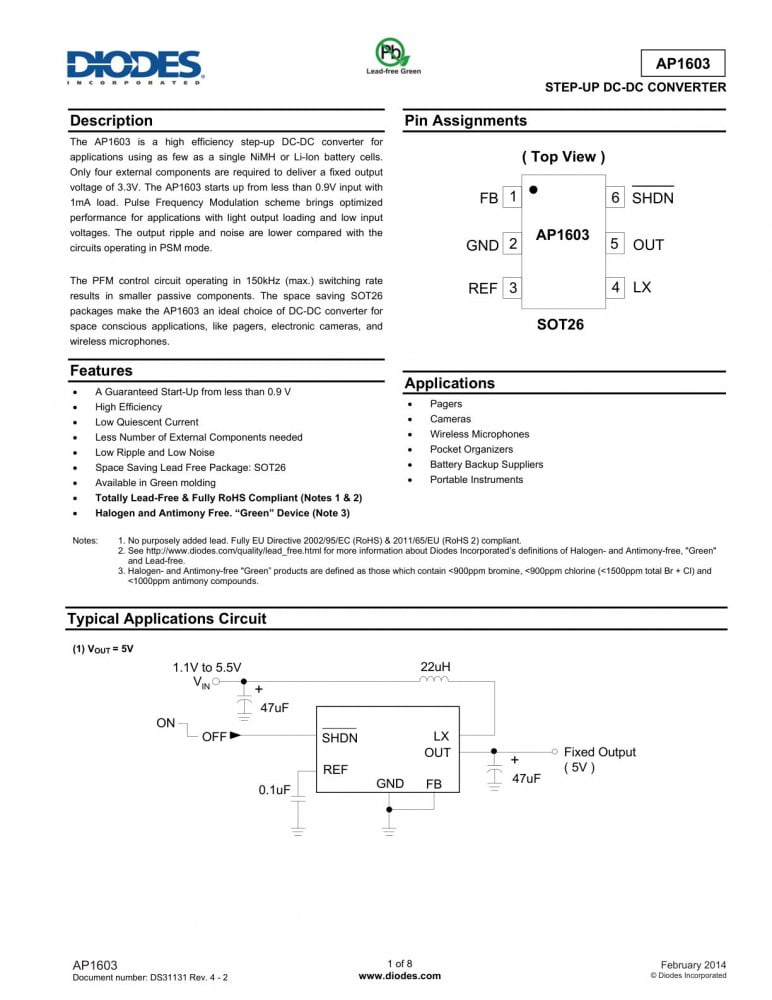 AP1603 datasheet page 1