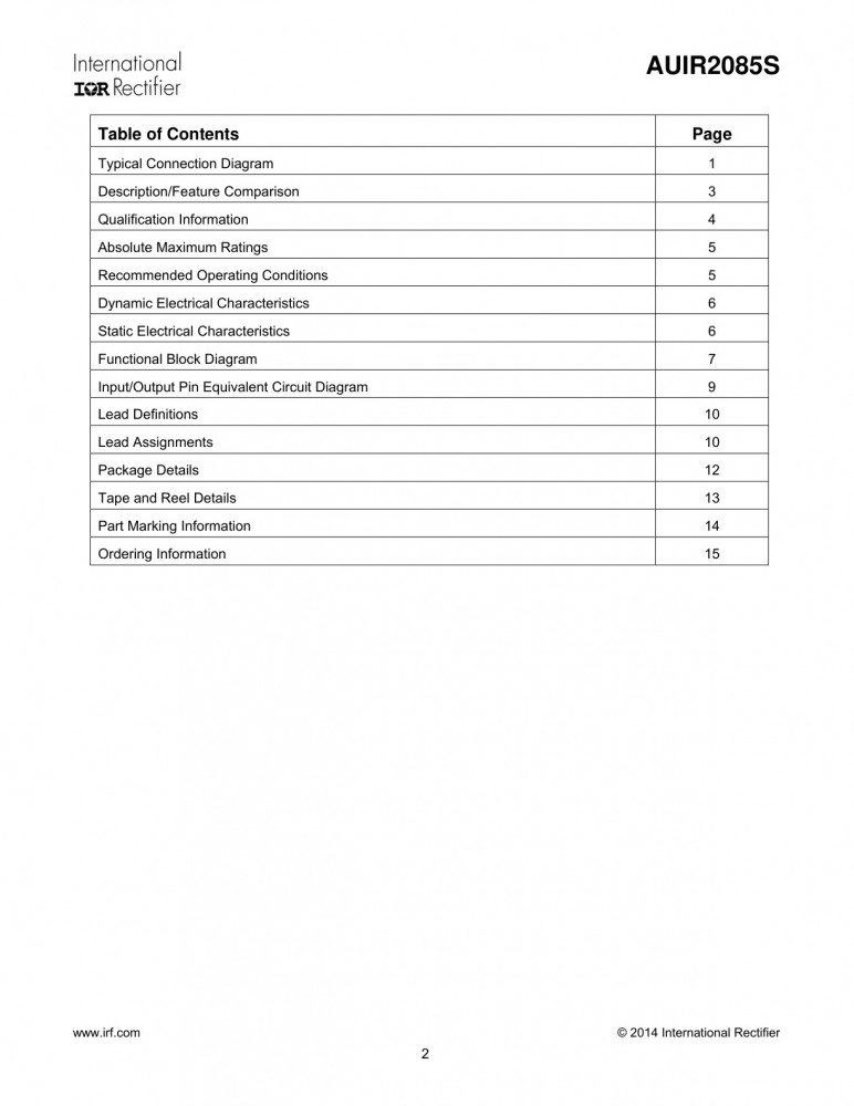AUIR2085STR technical document page 2