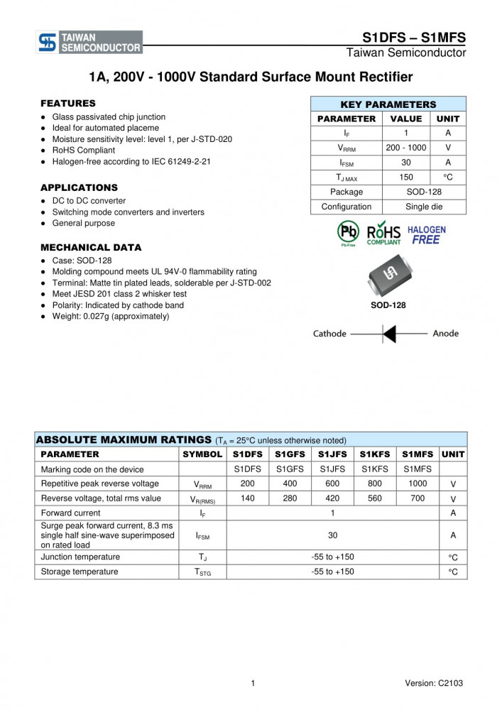 S1JFS datasheet page 1