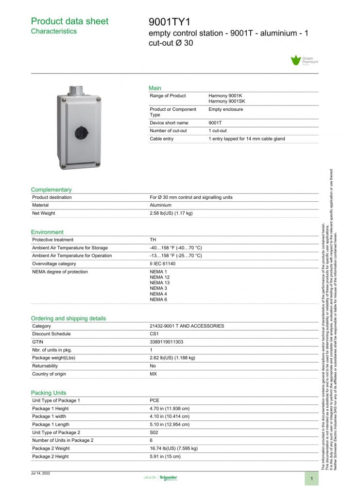 9001TY1 product documentation page 1