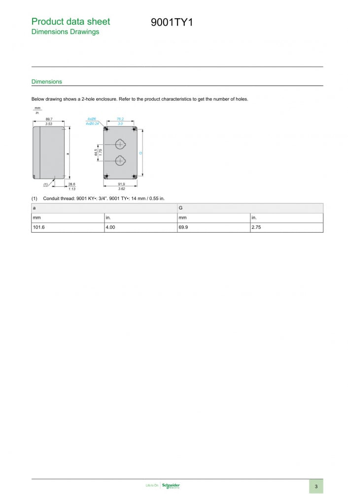 9001TY1 product documentation page 3
