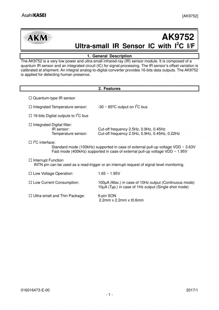 AK9752 datasheet page 1