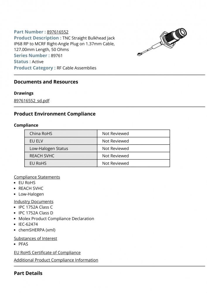 MOLEX 897616552 technical drawing, page 1