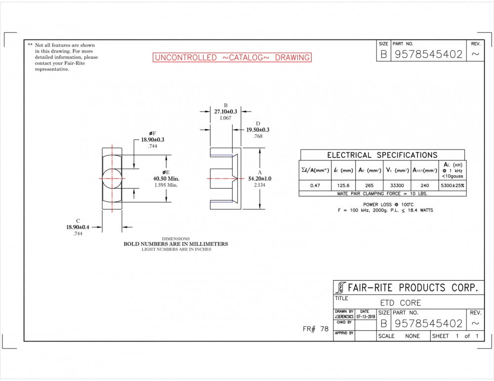 Fair-Rite 9578545402 technical drawing