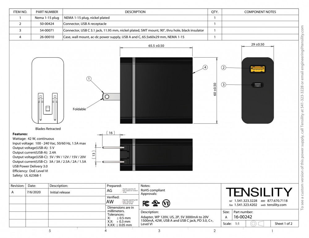 Tensility International 16-00242 product drawing, page 1