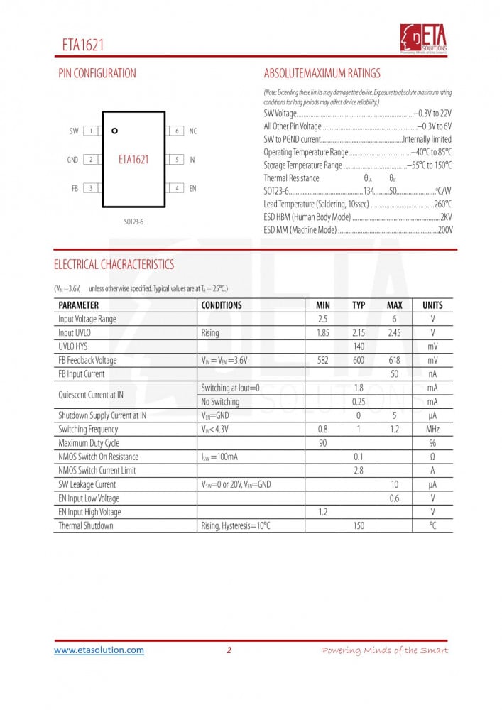 ETA1621S2G datasheet page 2