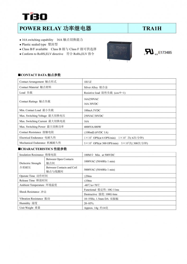 TGK TRA1H datasheet page 1