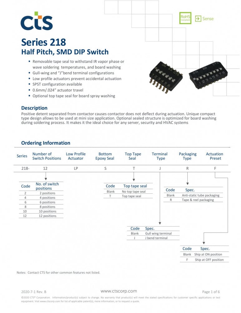 CTS 218 series datasheet page 1