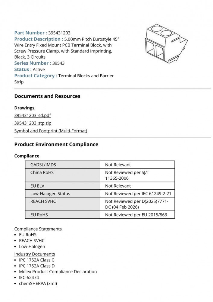 MOLEX 395431203 drawing page 1