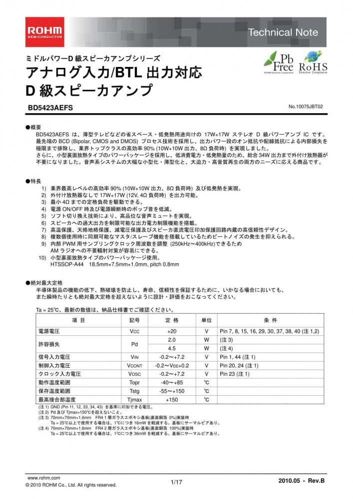 BD5423AEFS-E2 datasheet page 1