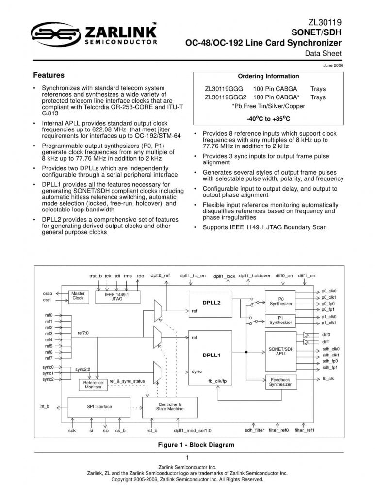 ZL30119GGG2 datasheet page 1