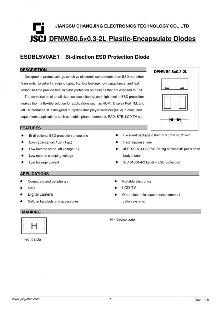 ESDBL5V0AE1 datasheet page 1