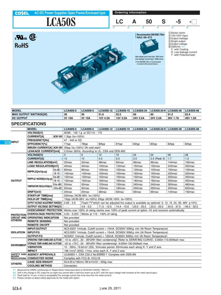 Cosel LCA series datasheet page 7