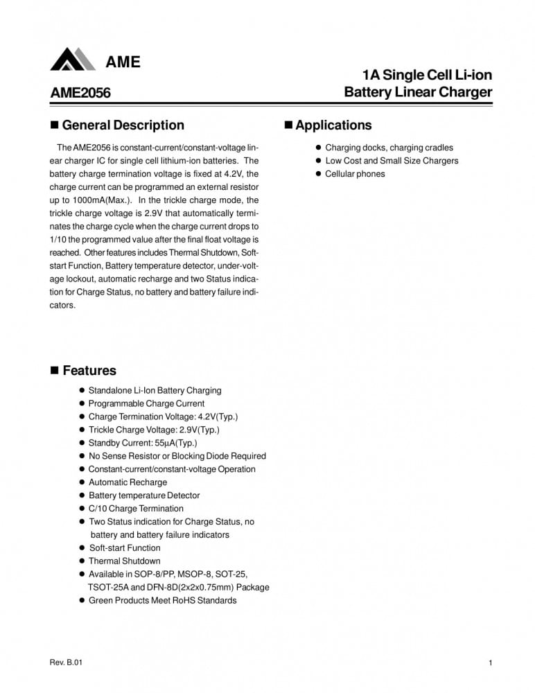 AME2056 datasheet page 1