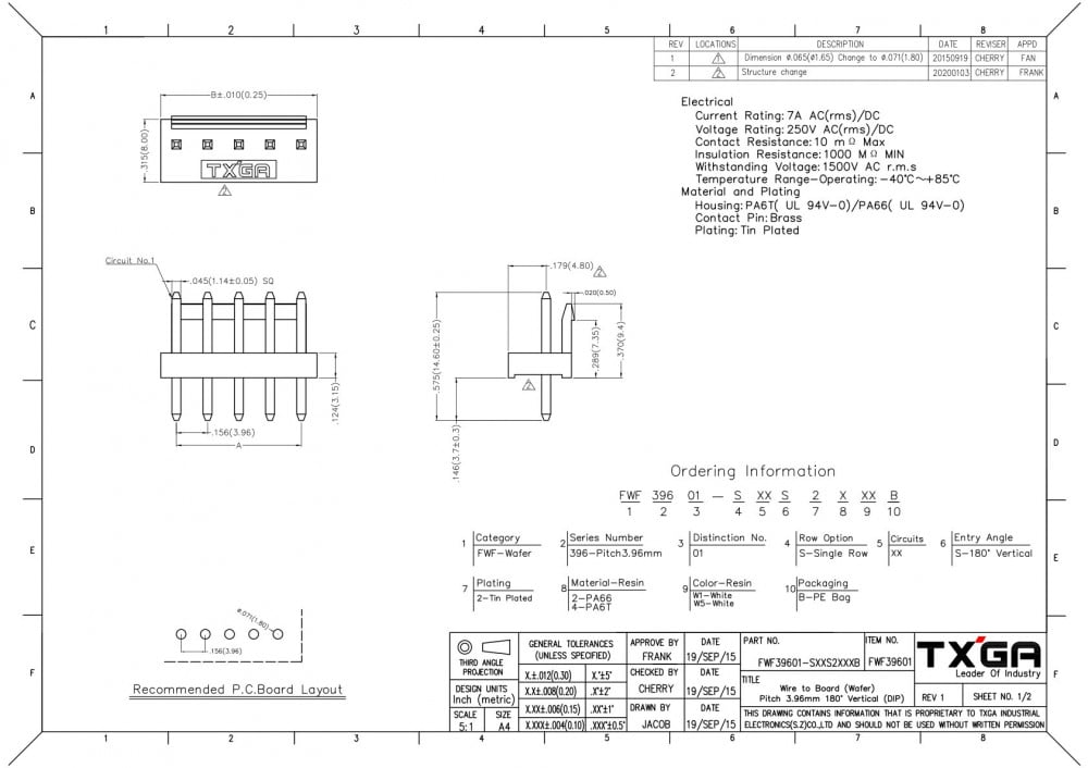 TXGA FWF39601 technical drawing page 2
