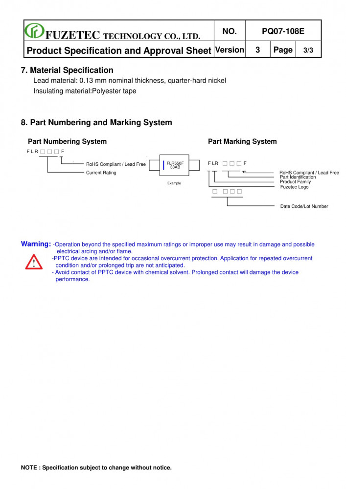 FLR550F specification sheet page 3