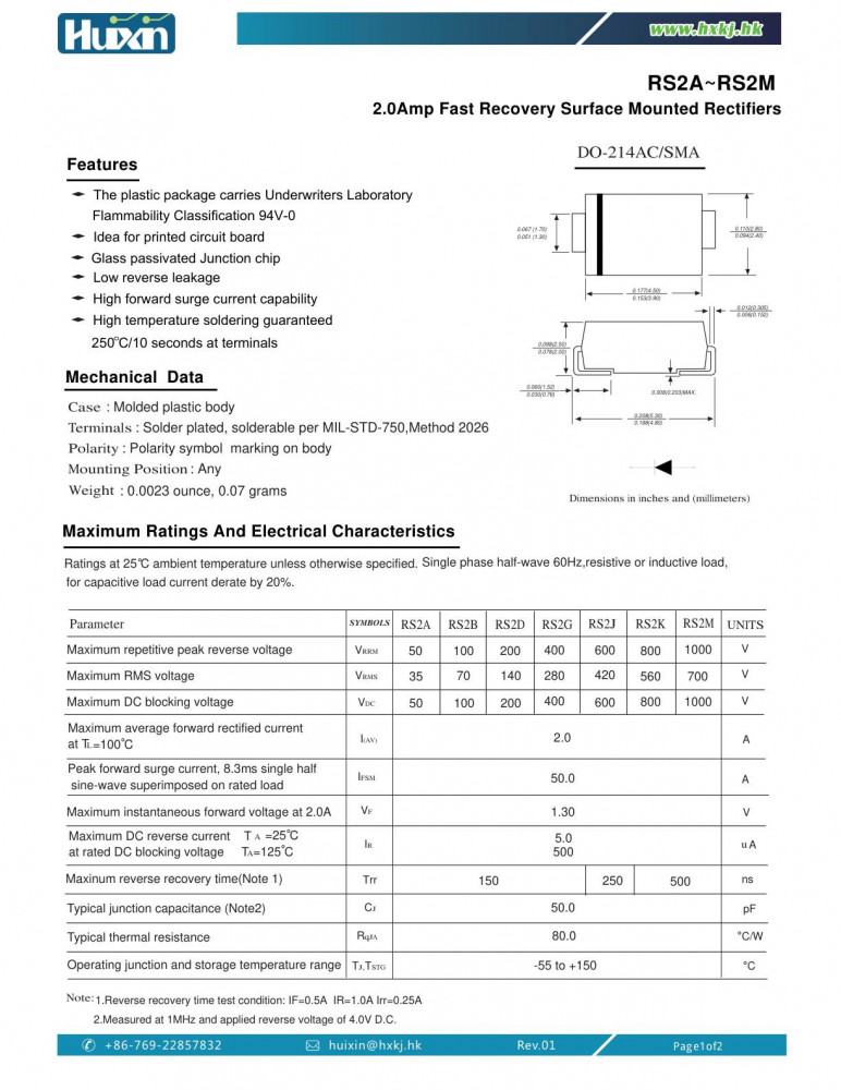Huixin RS2M datasheet page 1