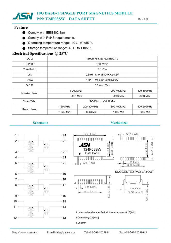 JASN T24P03SW technical document page