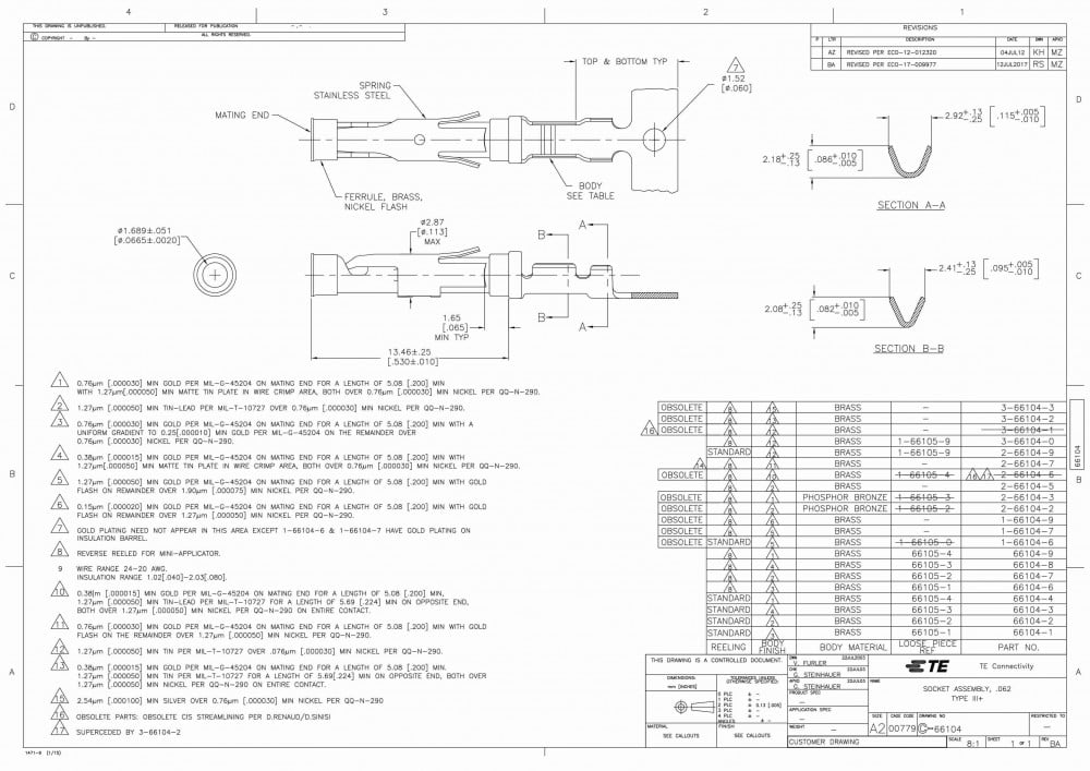 TE Connectivity 3-66104-0 controlled drawing preview