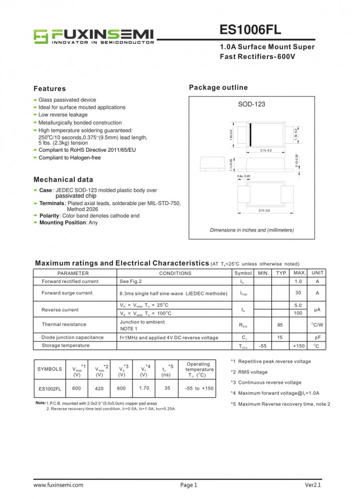 ES1006FL datasheet page 1