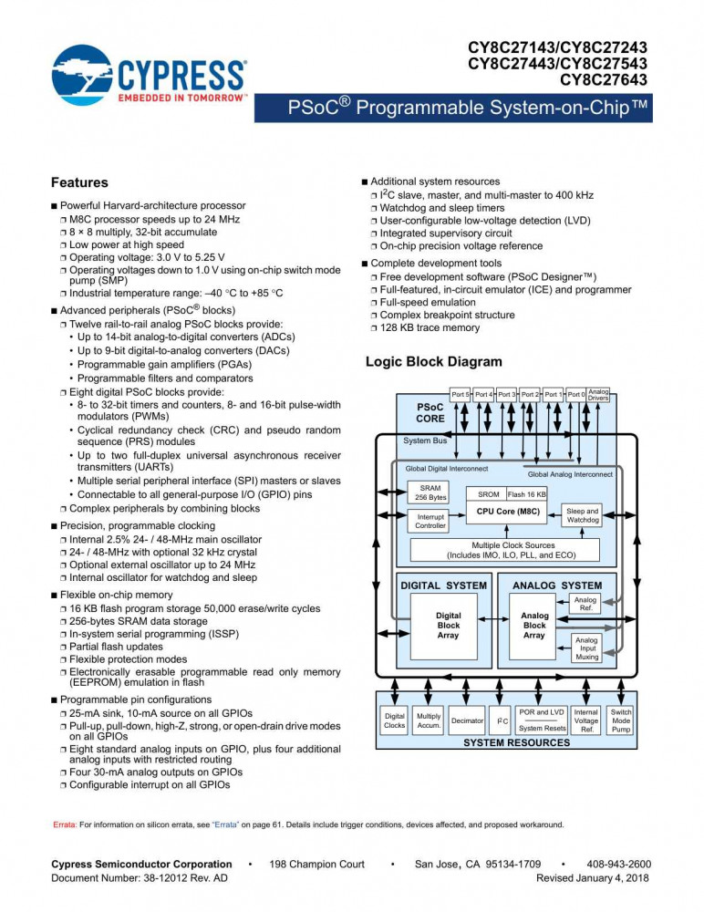 CY8C27443 datasheet page 2