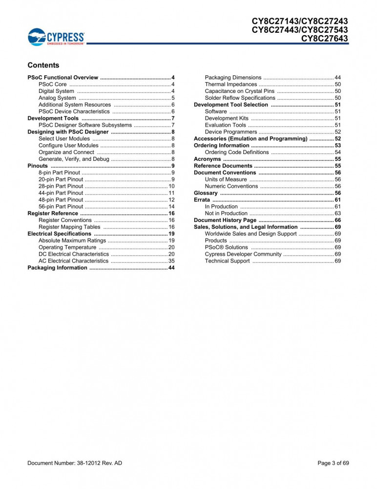 CY8C27443 datasheet page 4