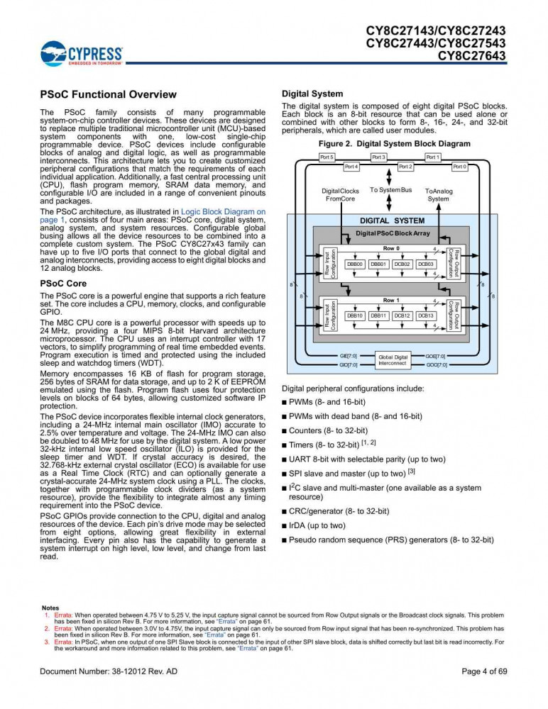 CY8C27443 datasheet page 5