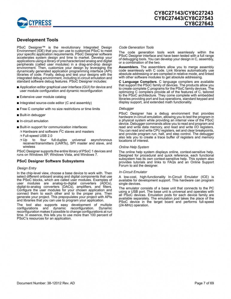 CY8C27443 datasheet page 8