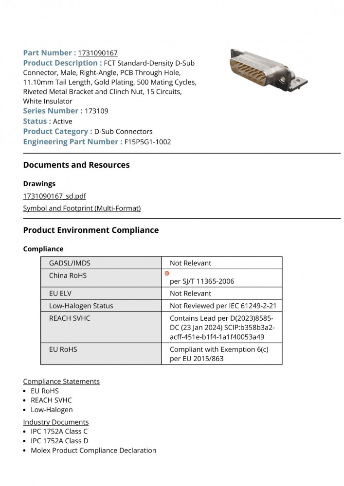 MOLEX 1731090167 technical drawing page 1