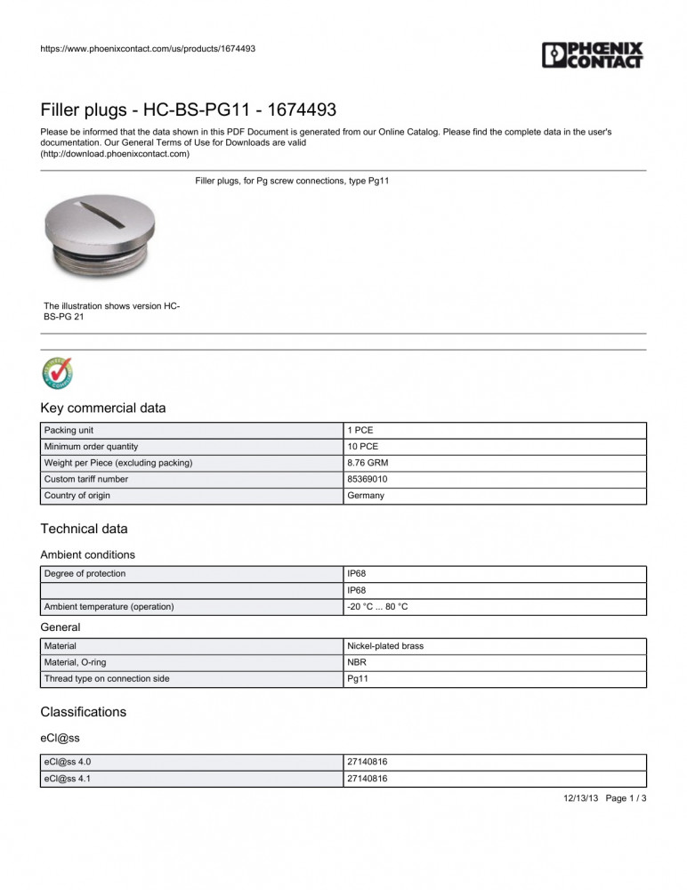Phoenix Contact 1674493 document page 1
