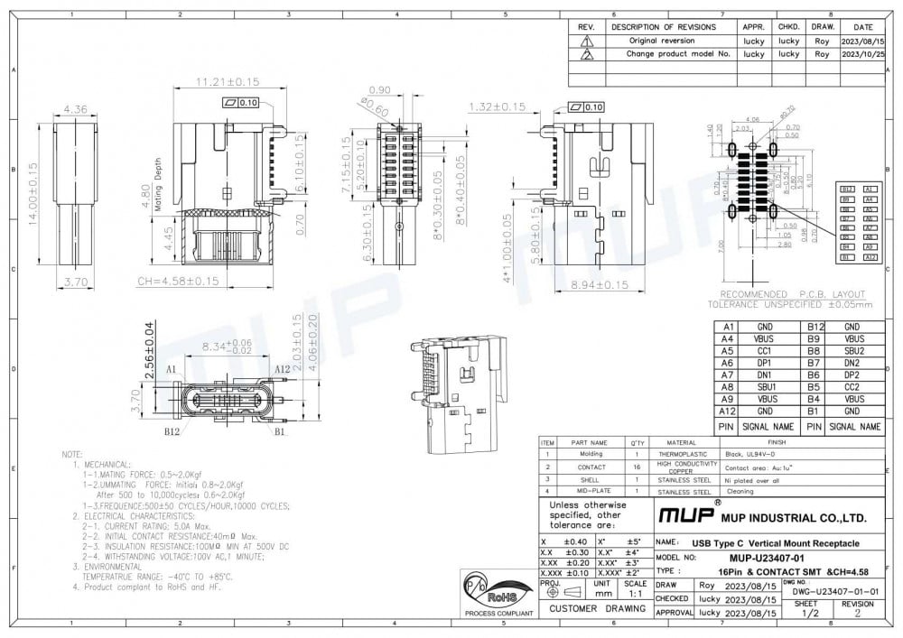MUP U23407-01 customer drawing page 1