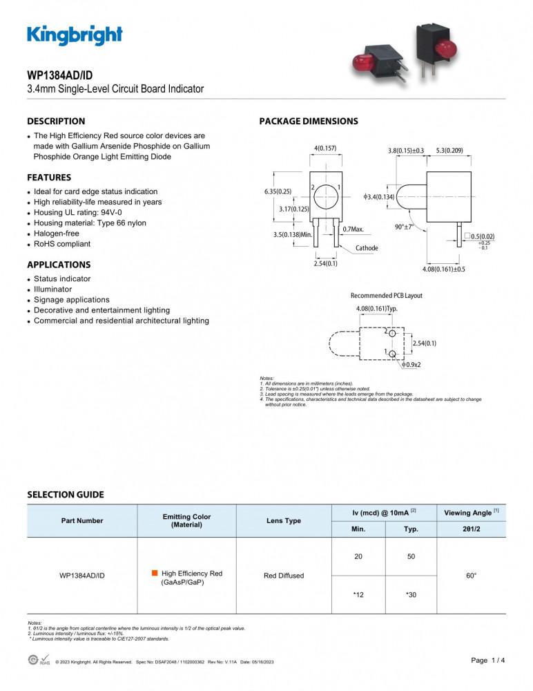 WP1384AD/ID datasheet page 1