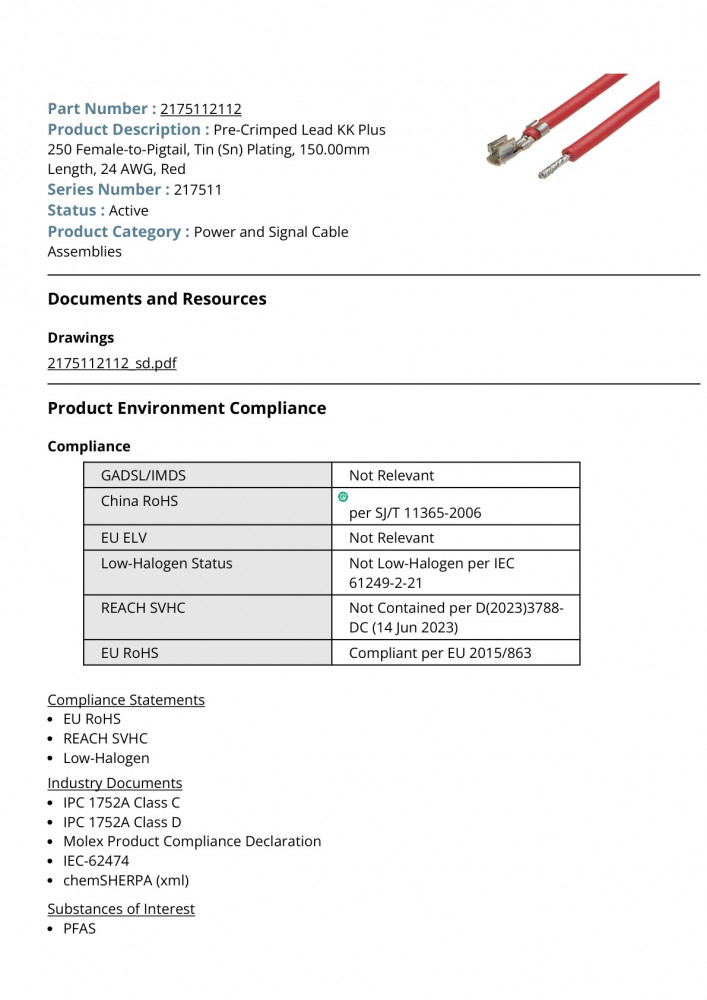MOLEX 2175112112 product drawing preview, page 1