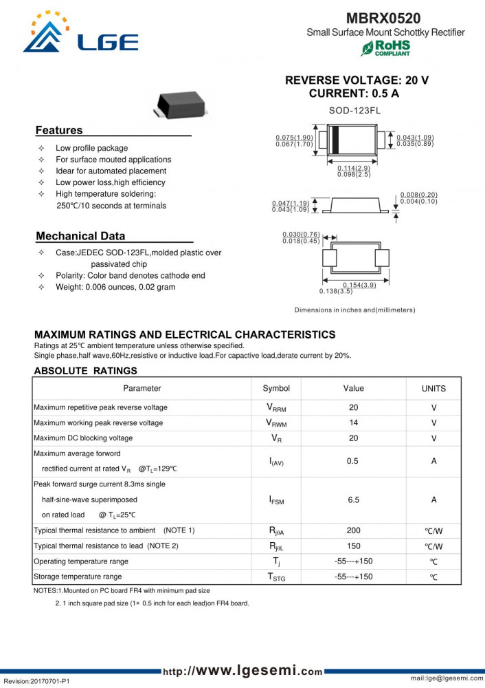 MBRX0520 datasheet page 1