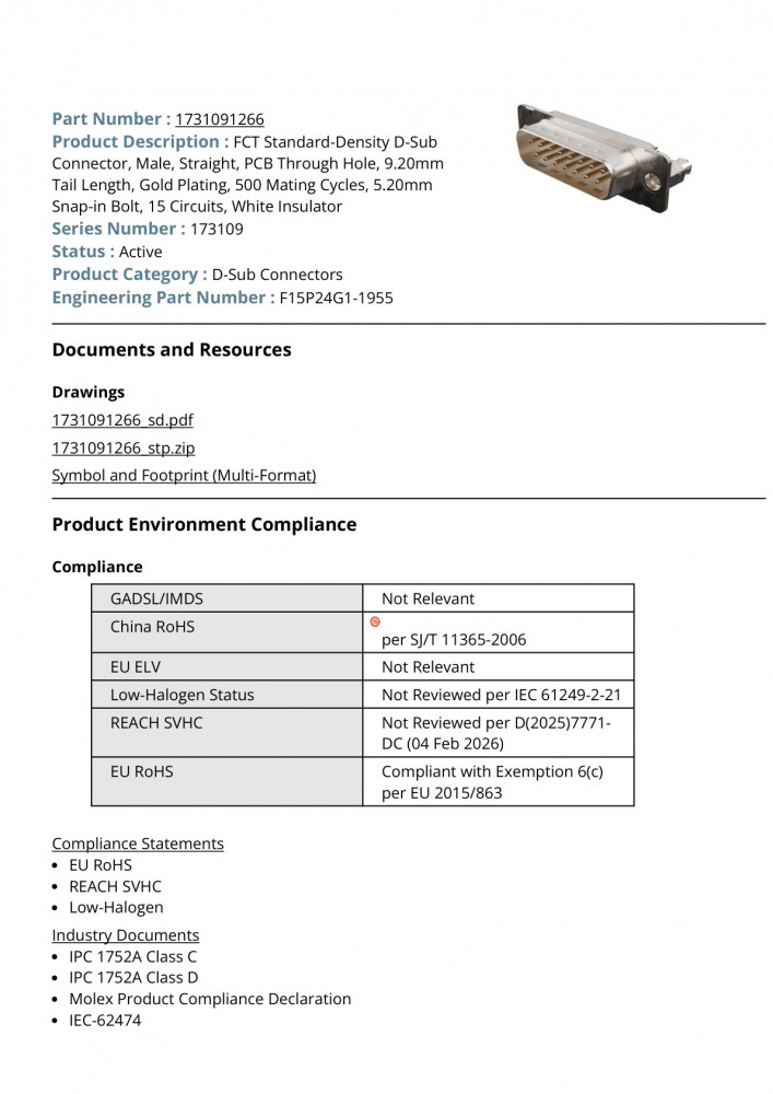 MOLEX 1731091266 technical document preview, page 1