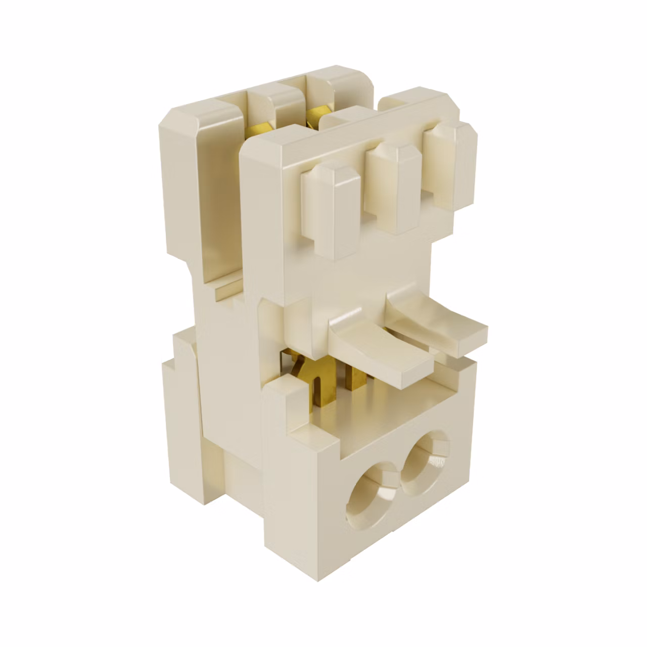 Appli-Mate RAST 2.5 Connector, 2.50mm Pitch, Female, 5 Circuits, Positions A and F Removed, Polarizing Rib Between 2/3, Locking Pips, Slotted Endwalls, Gold Plating