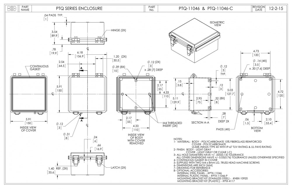Bud Industries PTQ-11046 technical drawing