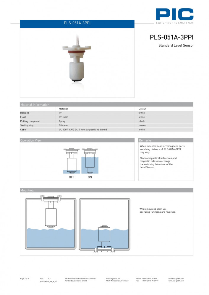 PLS-051A-3PPI product documentation page 2