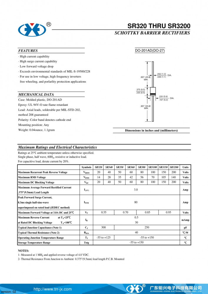 JUXING SR340 datasheet page 1