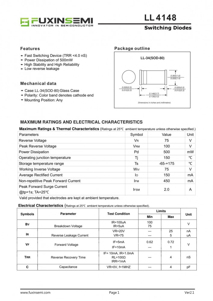 FUXINSEMI LL4148 technical document page 1