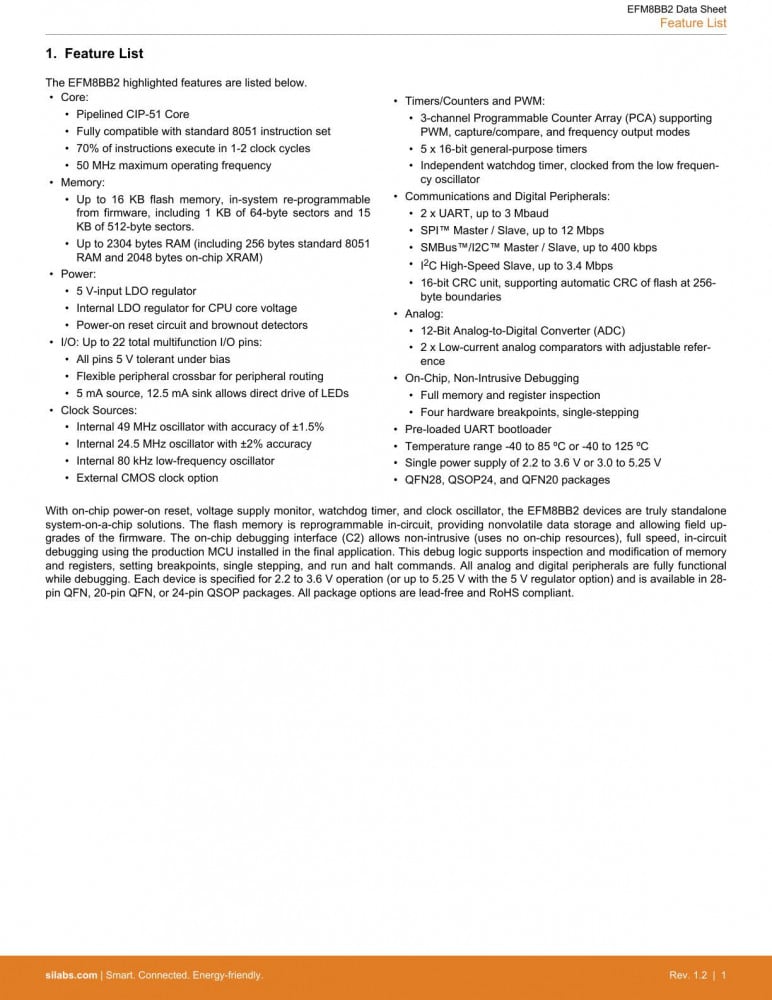 EFM8BB2 datasheet page 2