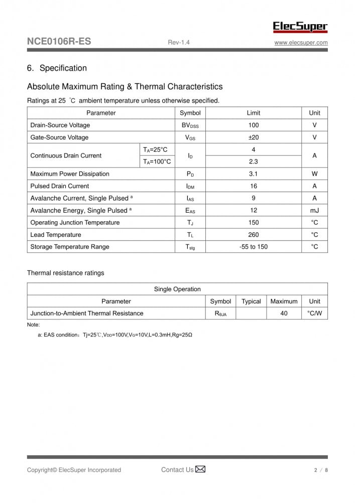 NCE0106R-ES datasheet page 2