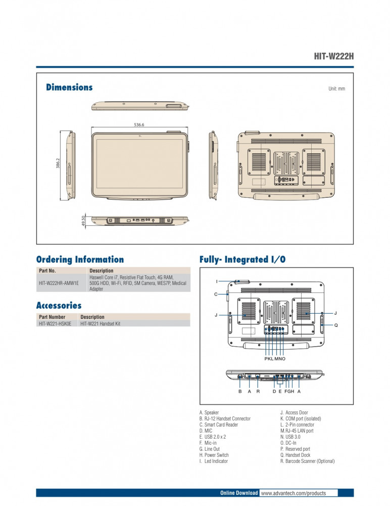 ADVANTECH HIT-W222H technical datasheet page 2