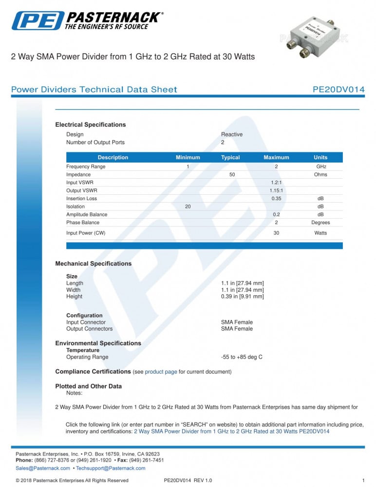 PE20DV014 technical document page 1