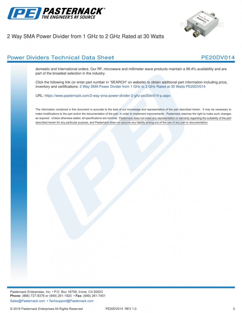 PE20DV014 technical document page 2