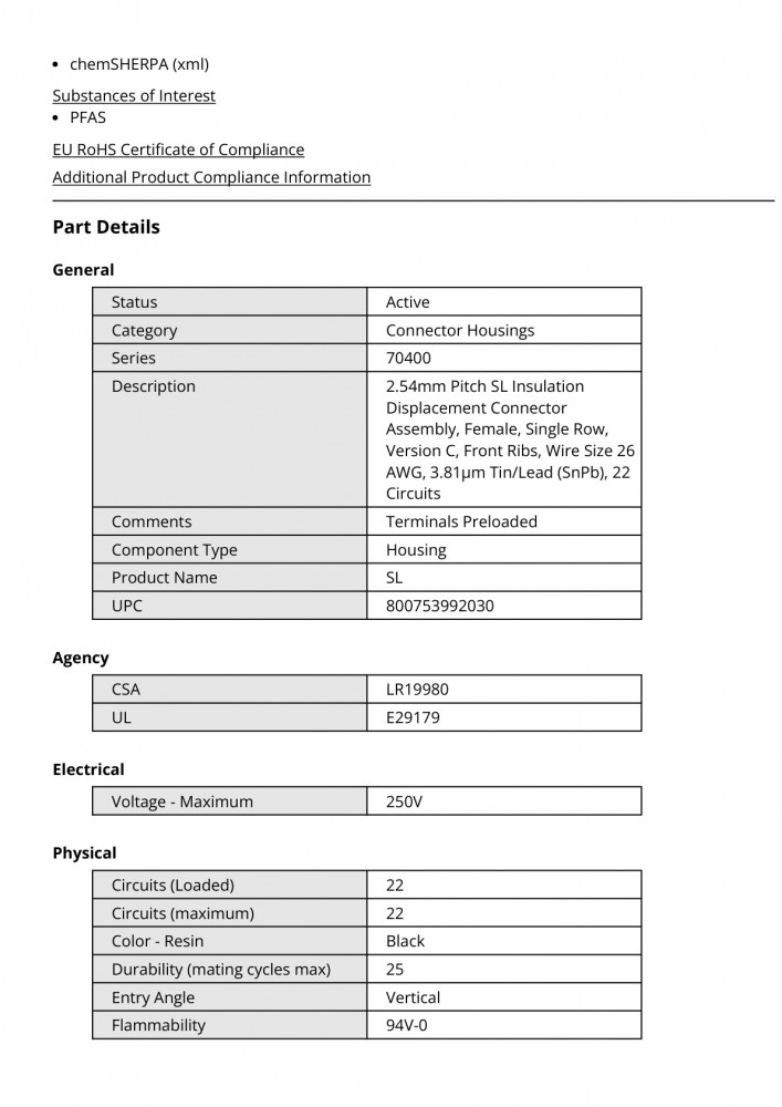 Molex SL connector family specification page 2
