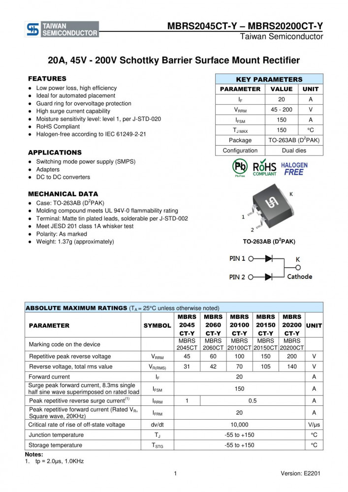 MBRS20150CT-Y datasheet page 1