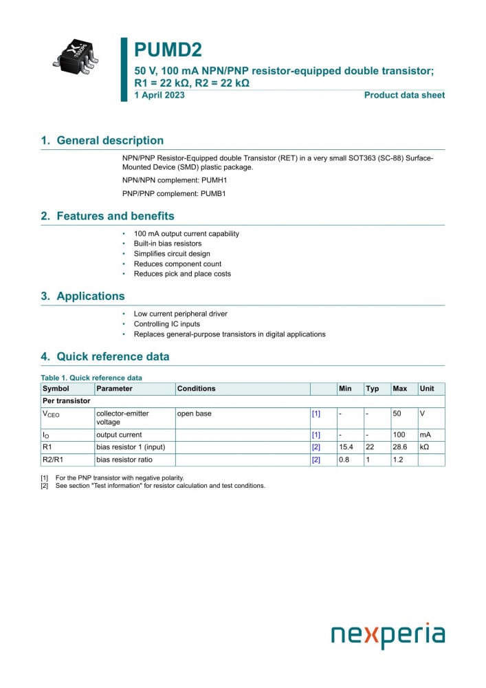 PUMD2 datasheet page 1