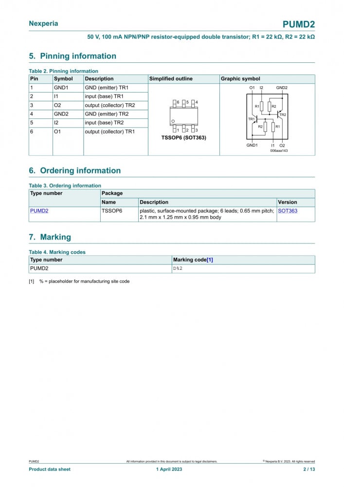 PUMD2 datasheet page 2